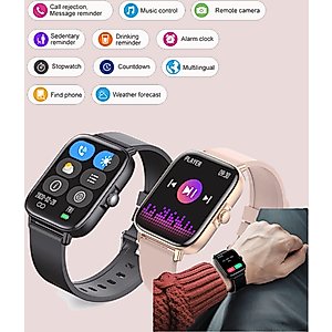 Carlinvi Smart Watch for Men and Women Bluetooth Waterproof SmartWatch with 1.7" Touch Screen Activity Tracker with Step Calorie Counter Heart Rate Monitor for Android & iOS Phones