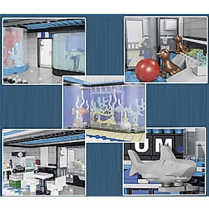 General Jim's Ocean Aquarium Museum Modern Three Level Glass Front Street View City Modular Building Blocks Set Aquarium Bricks Toy Building Set with Accessories for Teens and Adults