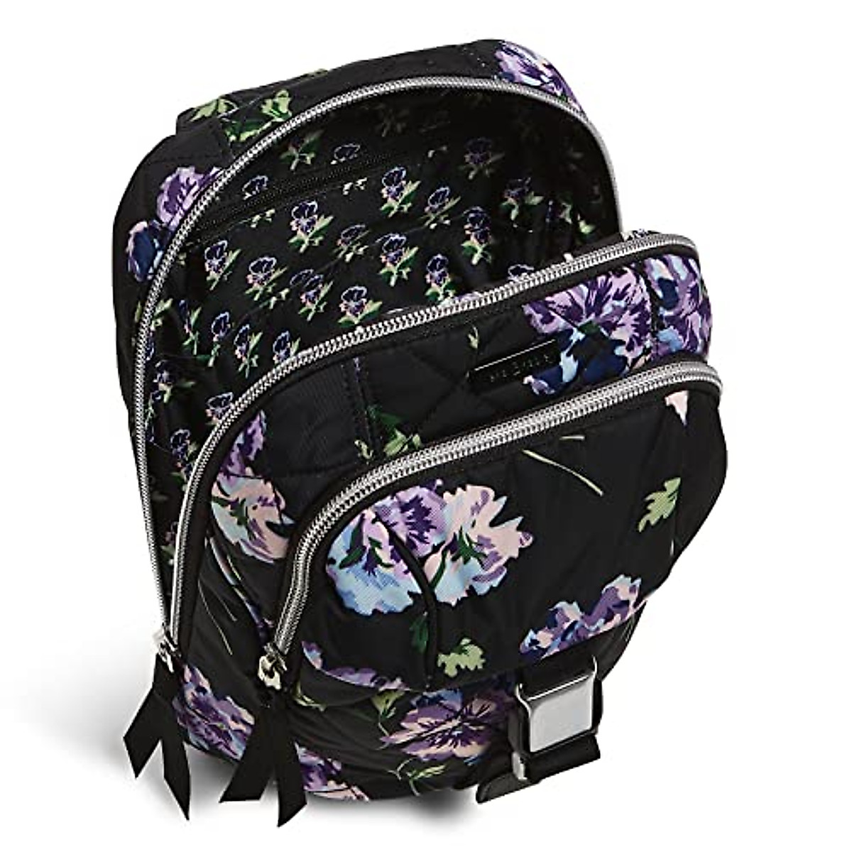 Vera Bradley Women's Performance Twill Utility Sling Backpack, Floating Plum Pansies, One Size