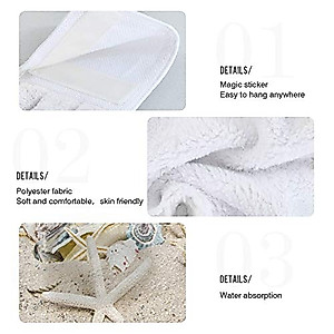 KOCOART Starfish and Seashell Bathroom Hand Towels Beach Sand Wood Hanging Kitchen Dish Towel with Loop 2PCS, Soft Super Absorbent Washcloth Fingertip Towel for Home Decor 12x17 in