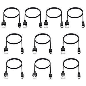 Smays Mini USB Cable 3ft 10-Pack Bulk, Mini-B Charger Cord Black