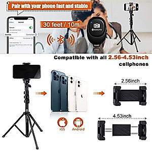 Geekoto Cell Phone Tripod: Extendable Phone Tripod,Selfie Stick with Remote,Heavy-Duty Aluminum Built,for iPhone&Android Phone/Camera/Gopro