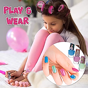 Townley Girl Barbie Non-Toxic Peel-Off Water-Based Safe Nail Polish Set with Nail Dryer for Kids, Batteries Not Included, Ages 3 and Up