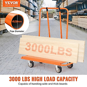 VEVOR Drywall Cart, 3000 LBS Panel Dolly Cart with 45.28" x 21.8" Deck and 5" Swivel Wheels, Heavy-Duty Drywall Sheet Cart, Handling Wall Panel, Sheetrock, Lumber, for Garage, Home, Warehouse