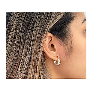 ELISE & DREW - 18k Gold Plated Hoop Earrings, Small Hoop Earrings for women, Stainless Steel, Cubic Zirconia, Gold Earrings for Women, Chunky Earrings, Waterproof, Tarnish Free