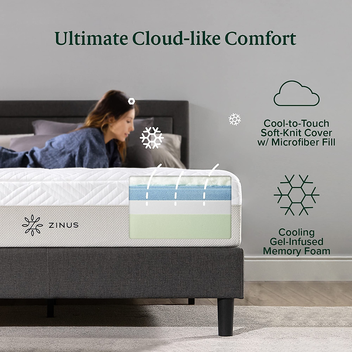 ZINUS 12 Inch Winter Cloud Memory Foam Mattress, Twin, Pressure Relieving, CertiPUR-US Certified, Mattress in A Box, All-New, Made in USA