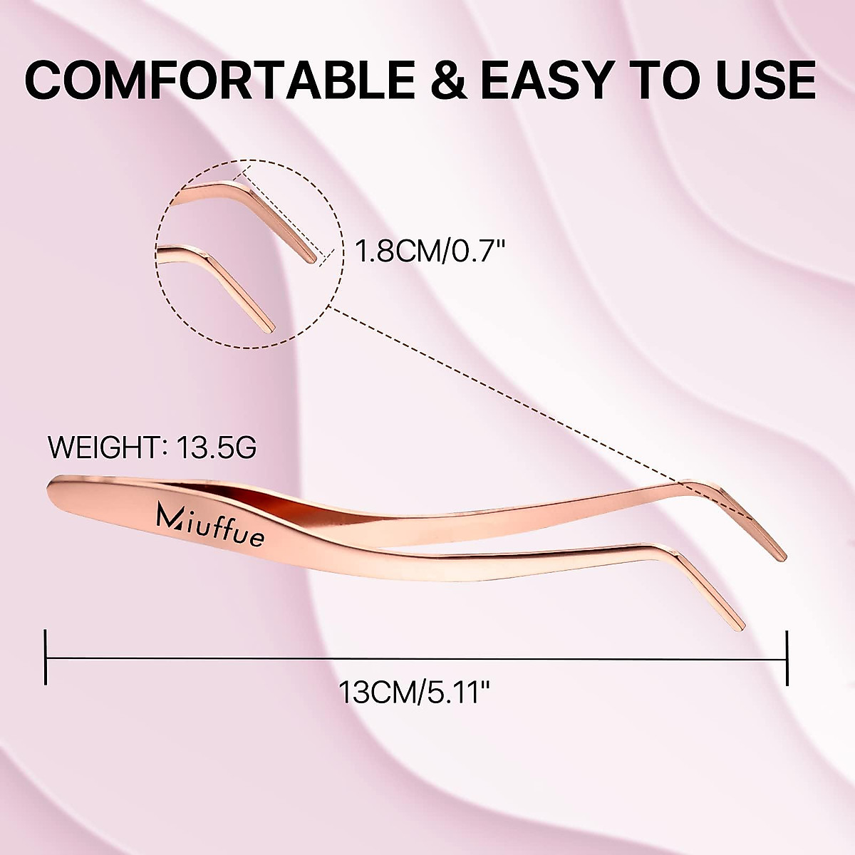 Miuffue False Eyelash Applicator DIY Lash Applicator Tool Stainless Steel Curved Eyelash Tweezers for Strip Lashes, Rose Gold