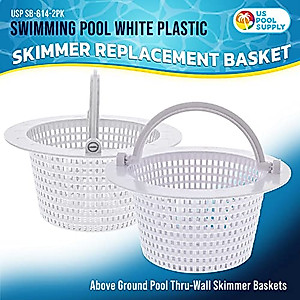 U.S. Pool Supply Above Ground Pool Thru-Wall Skimmer Baskets with Handles, 2 Pack - Swimming Pool Replacement Baskets - Standard Small Thru-Wall Size - Skim Remove Debris, Cleanout Leaves, Clean Pool