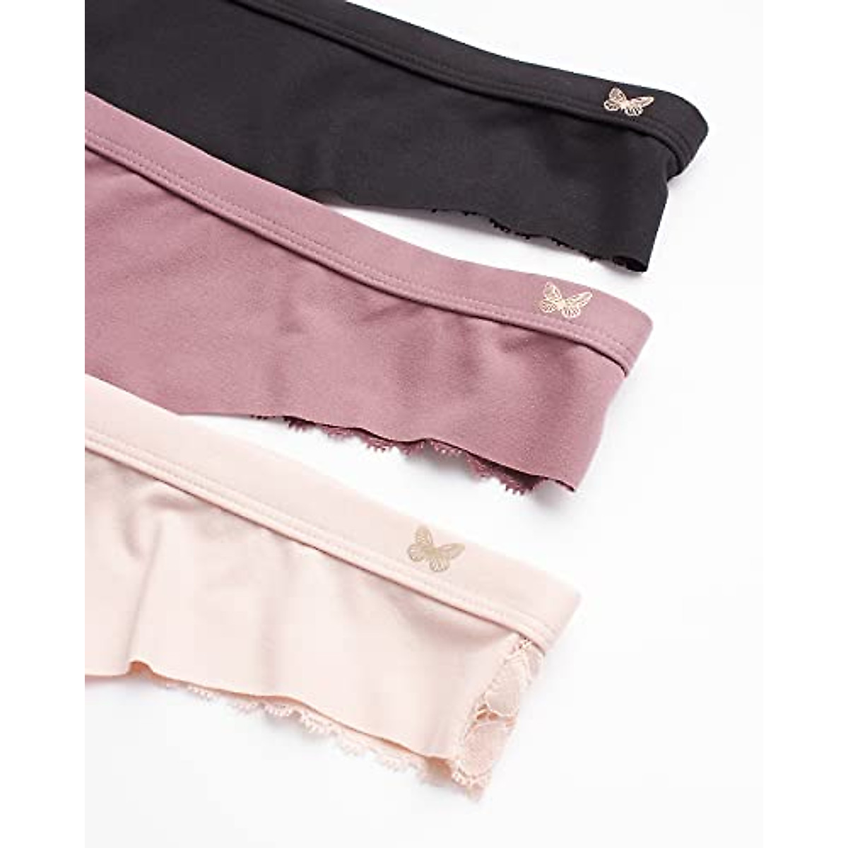 Jessica Simpson Women's Underwear - 3 Pack Microfiber Lace Thong Panties (S-XL), Size Small, Black/Grape Shake/Rose Smoke