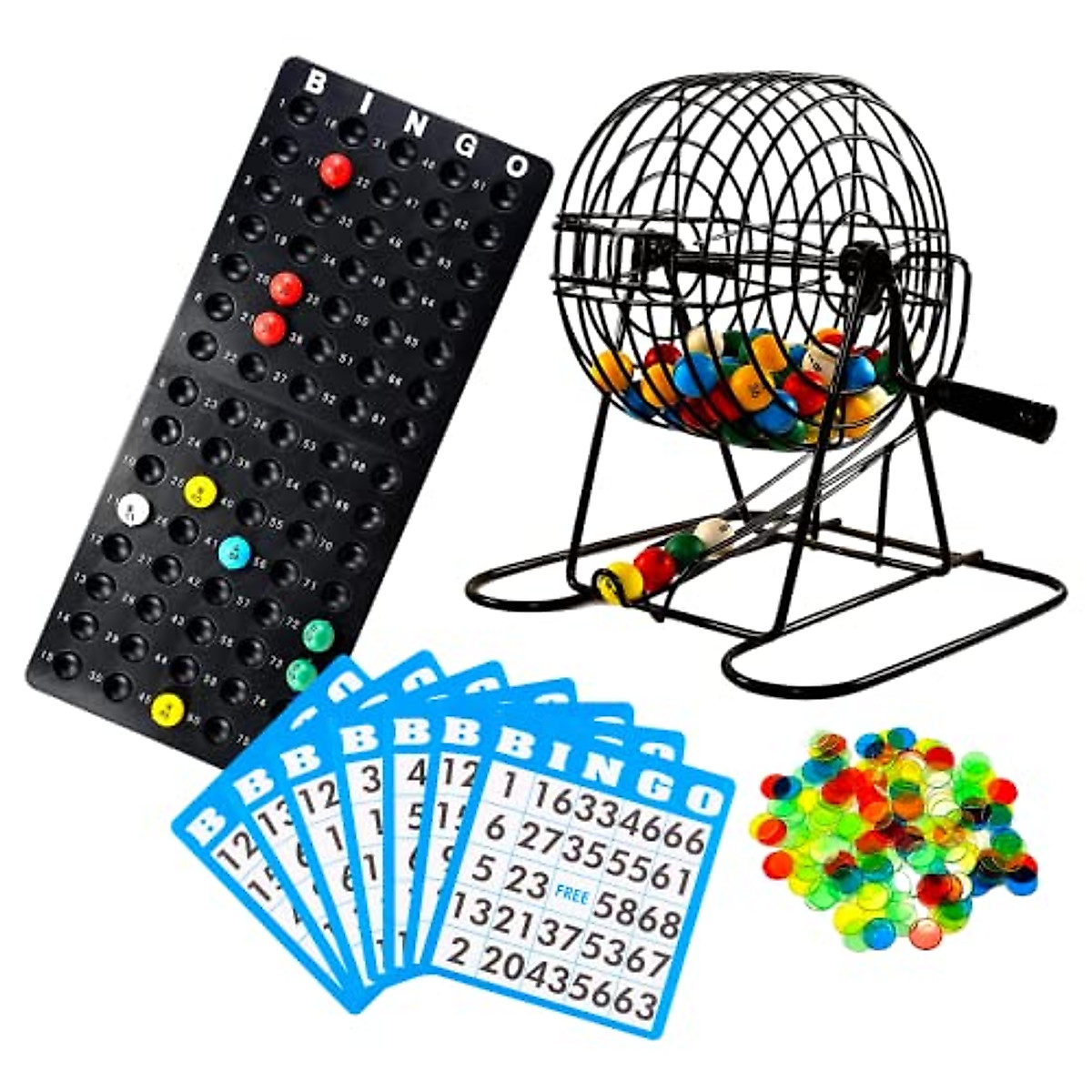 Regal Games - Deluxe Bingo Set - Includes Bingo Cage, Master Board, 18 Mixed Cards, 75 Calling Balls, Colorful Chips - Ideal for Large Groups, Parties
