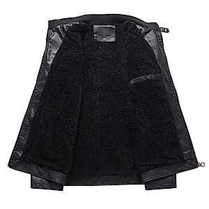 Maiyifu-GJ Mens Motorcycle Vintage PU Stand Collar Coat Fleece Lined Faux Leather Jacket Zip Up Slim Fit Biker Jacket Outwear (Yellow,Small)