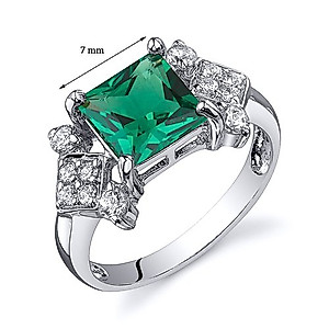 PEORA Simulated Emerald Ring Sterling Silver Princess Cut 1.50 Carats Size 6