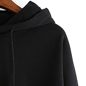 Women's Long Sleeve Striped Hoodie Sweatshirt Pullover Tops Blouse Casual Solid Pullover Hoodie for Winter Autumn Black