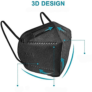 LEMENT 25pcs KN95 Face Mask Black 5 Layer Cup Dust Safety Masks Filter Efficiency≥95% Breathable Elastic Ear Loops Black Masks