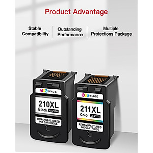 GPC Image Remanufactured Ink Cartridge Replacement for Canon PG-210XL 210XL CL-211XL 211XL compatible with PIXMA MP240 MP230 MP480 IP2702 IP2700 MP495 MX420 MX330 MX340 Printer Tray (Black, Tri-Color)