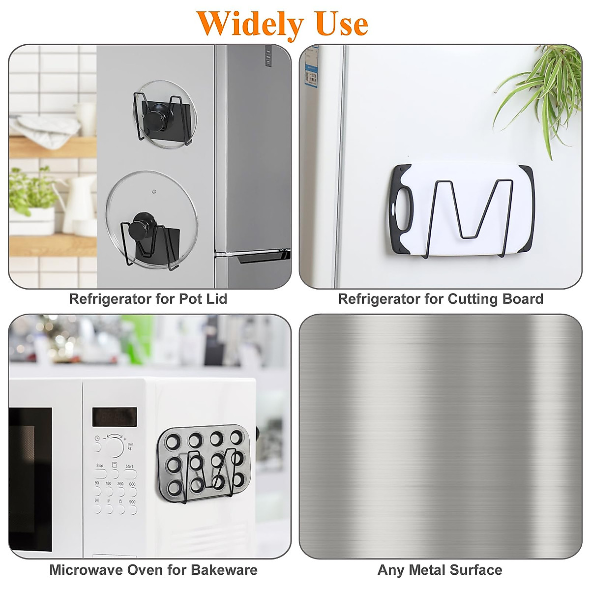 WECXA Magnetic Pot Lid Organizer, 3 Pack Metal Pot Lid Rack for Refrigerator, Moveable Pot Lid Holder Magnetic Shelf, Kitchen Organizers and Storage for Cutting Board, Baking Tray