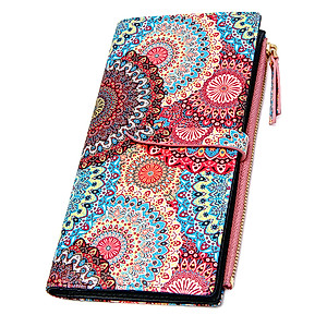 YOUBDM Slim Wallets for Women Credit Card Holder RFID Bifold Clutch Wallets Checkbook with Zipper Pocket