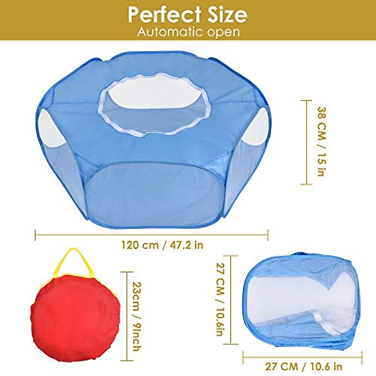 AUTOWT Small Animal Playpen, Breathable Transparent Pet Tent with Top Cover Auto-Open Indoor Outdoor Exercise Foldable Yard Fence for Kitten, Puppy, Guinea Pig, Rabbits, Hamster and Hedgehogs (Blue)