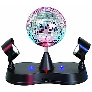 Lightahead LED Peak Due Rotating Mirror Disco Ball with 2 Adjustable LED Light Projector Lamps