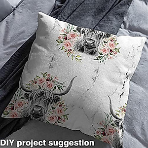 Highland Cow Flower Fabric by The Yard Bull Cattle Upholstery Fabric for Chairs Western Funny Animal Decorative Fabric Wildlife Farmhouse Cow Indoor Outdoor Fabric Rose Grey Marble Fabric 3 Yards