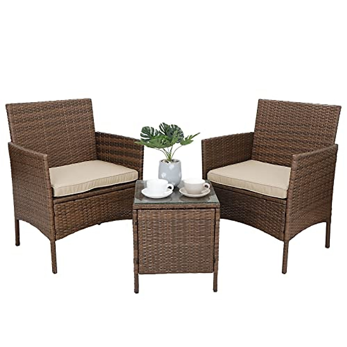 Outdoor Patio Furniture with Dining Table&Chair Furniture Set Porch Furniture Sets 3 PCS Rattan Wicker Chairs With Cushions Table Modern And Stylish Outdoor Chair Set Perfect For Any Indoor Or Outdoor