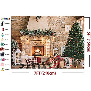 Dudaacvt 7x5ft Christmas Fireplace Theme Backdrop for Photography Christmas Photography Backdrop Merry Xmas Sock Gift Decorations Family Party Banner Photo Studio Props D470