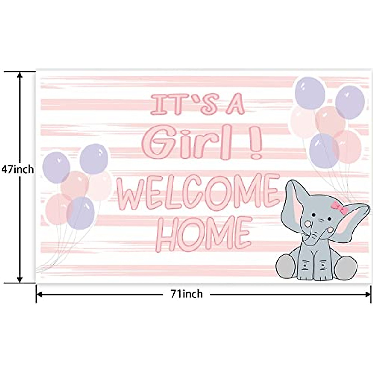 It’s A Girl Welcome Home Cute Cartoon Elephant Banner Animal Theme Supplies Decorations Decor for Girl Princess Wild One Baby Shower Safari 1st Birthday Party Photo Booth Props Backdrop Background