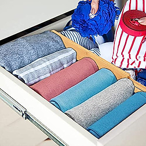 EcoFives Bamboo Separators, Expandable Drawer Divider, Adjustable Spring Loaded Drawer for Kitchen, Dresser, Bedroom, Baby Drawer, Bathroom & Office, Set of 8