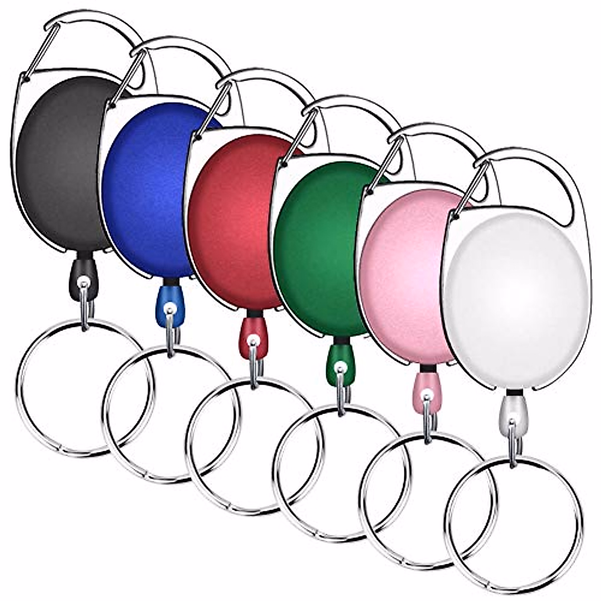Selizo 6 Packs Retractable Badge Holder ID Carabiner Badge Reels Retractable Key Holders Keychains with Key Ring, Assorted Colors