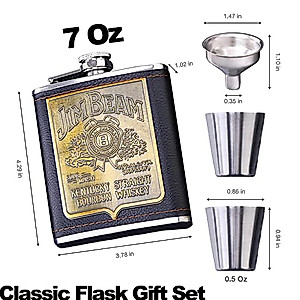 QHYDZ Shot Flask 7oz-Stainless Steel Funnel and Shot Glasses Flask Set(Classic Shield), Gift for Men-Hip Flask for Whiskey and Spirits, Used for Camping Climbing Hiking Picnic, Multicolor, EA-006-J