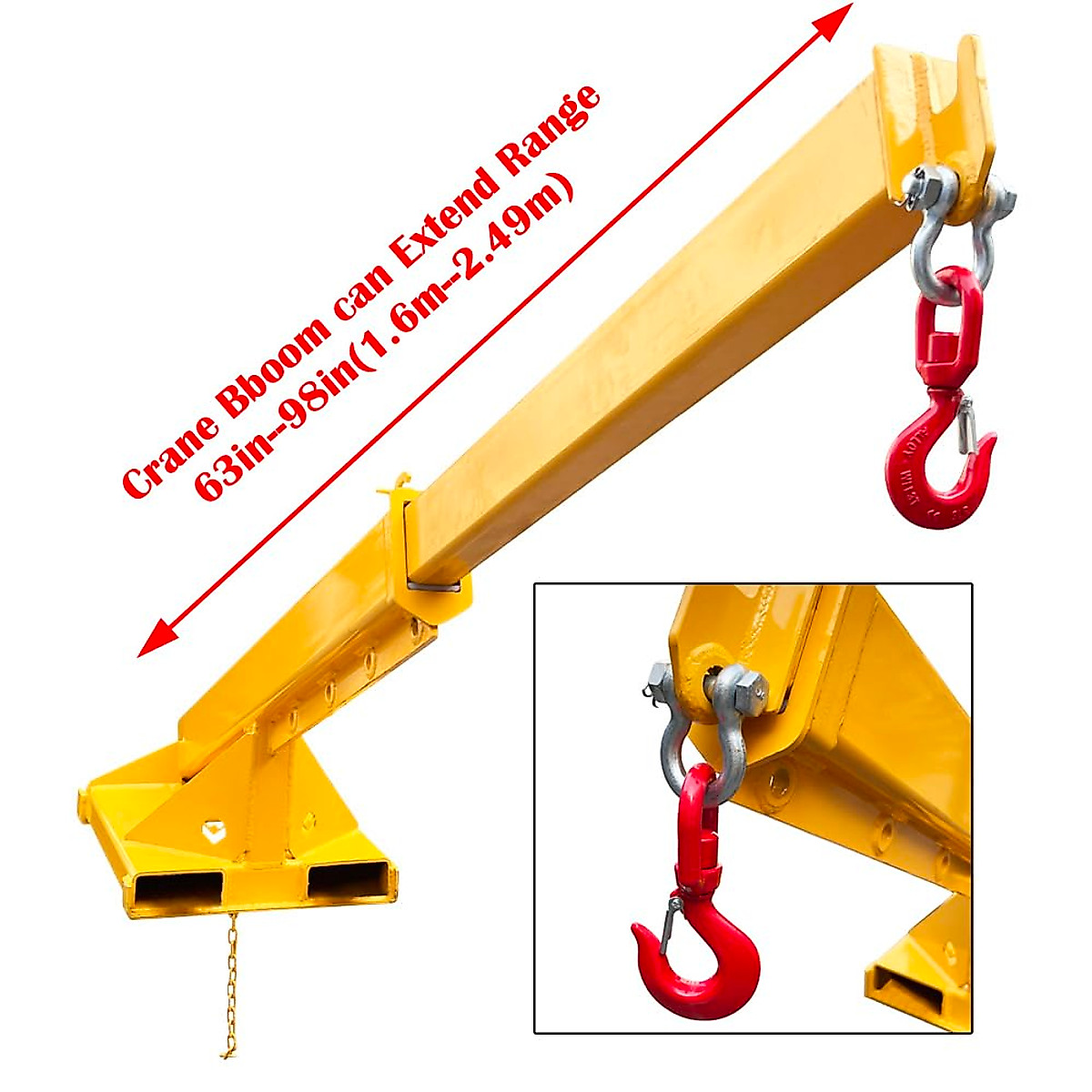 INTBUYING Forklift Jib Boom Crane, 6600LB/3T Forklift Mobile Crane, Forklift Lifting Hoist with 63-98in Length Crane Boom, Truss Hoist Jib Boom, Hook Extension Attachment for Towing and Handling