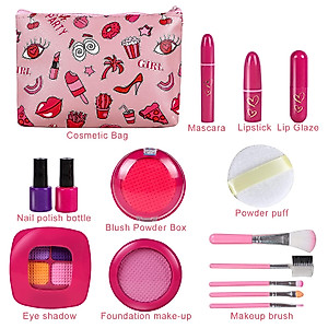 RONGGE Girl Gifts Pretend Play Makeup Toys Beauty Set for Toddler Little Girls Age 3 4 5 6-8 Kids Your Princess Niece Granddaughter Birthday Valentine's Day Christmas (Fake Cosmetic 15pcs Kits)