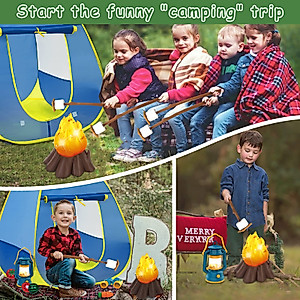 MITCIEN Kids Camping Set with Campfire, Play Tent , Binoculars, Oil Lantern, Toddlers Pretend Cutting Fruits, Marshmallow, Camping Toys Play Set for Boys Girls 3-5 Year Old and Up Indoor Outdoor Toys