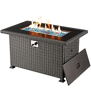 GYUTEI Fire Pit Table,Propane Fire Pits for Outside,44in 50,000 BTU Auto-Ignition Gas Fire Table w/CSA Certification,Outdoor Fire Pit for Garden Patio (Black)