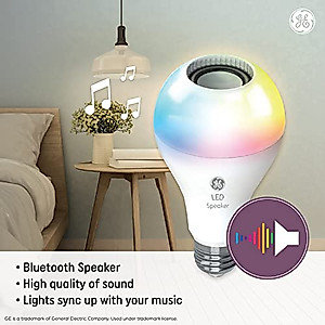 GE LED+ Color Changing Speaker LED Light Bulb with Remote, Daylight + Multicolor, A21 Standard Bulb