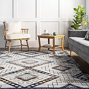 nuLOOM Kajal Machine Washable Southwestern Geometric Area Rug, 8' x 10', Beige