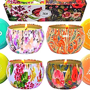 Nature Scented Candles Set of 4 x 6 oz Tin Candles with Lids Scented Soy Candle Gift Sets | Aromatherapy Candles for Birthday Gifts | Relaxing Candles for Women Stress Relief | Candle Gift Set