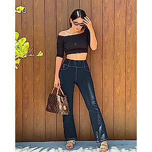 G4Free Bootcut Yoga Casual Pants for Women with Pockets Flare Jeans Jeggings Lounge Pants (Navy,M)