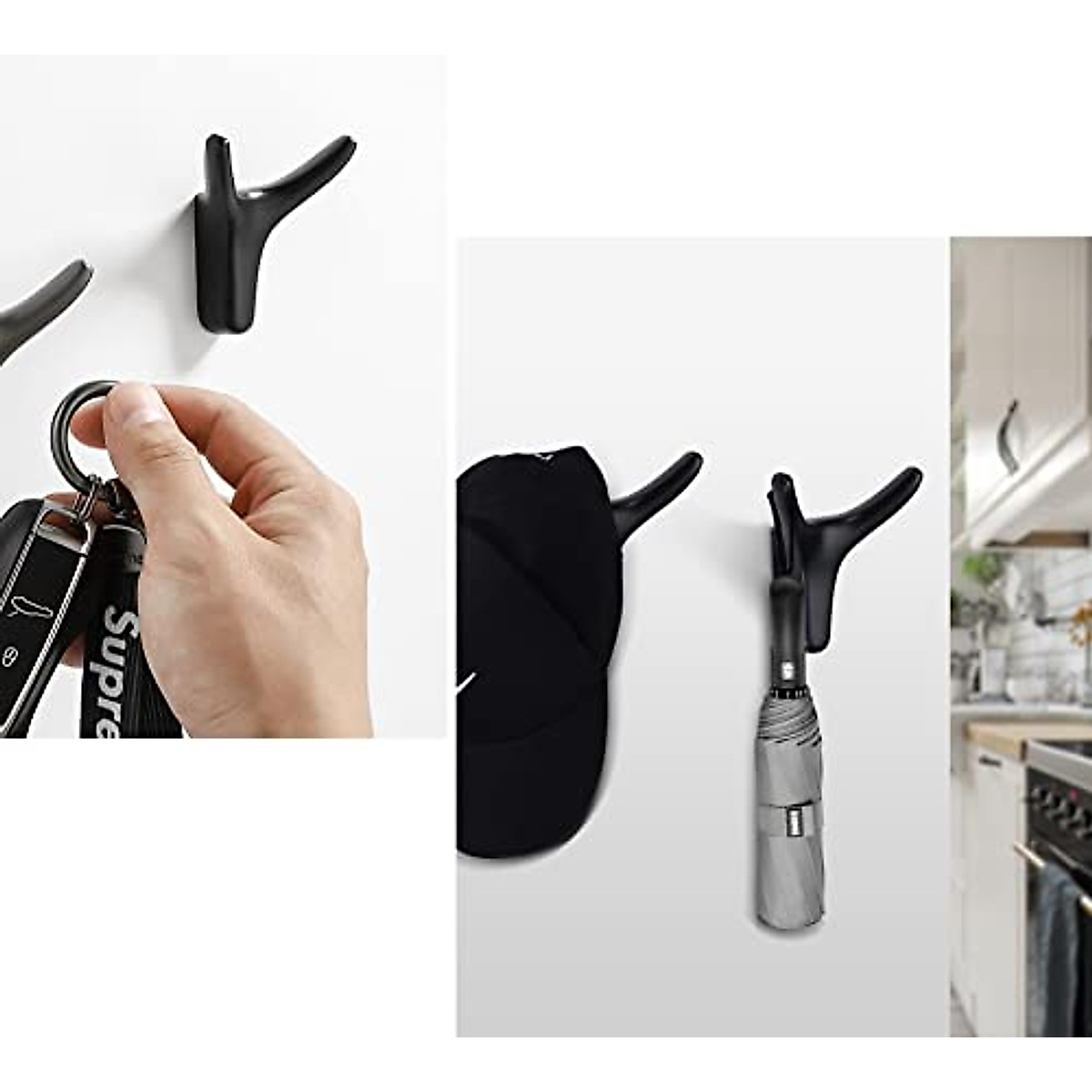 2 Pcs Black Horn Coat Hooks Wall Mounted, Heavy Duty Metal Double Wall Hooks for Hanging Coat Towel Hat etc, Great Modern Decoration Coat Hook for Bedroom Entryway Bathroom Wall Door,Large Load 40lb