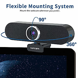 SUPCAM 4K UHD Webcam, AI Auto Framing, Gesture Control 3X Zoomable, USB Webcam with Microphone for Desktop, Streaming Web Cam with Speaker, Rotatable Privacy Cover and Tripod, Wide Compatibility