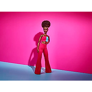 Barbie Looks Doll with Natural Black Hair in Color Block Crop Top & Raspberry Flare Pants, Posable Made to Move Body For 6 years and older