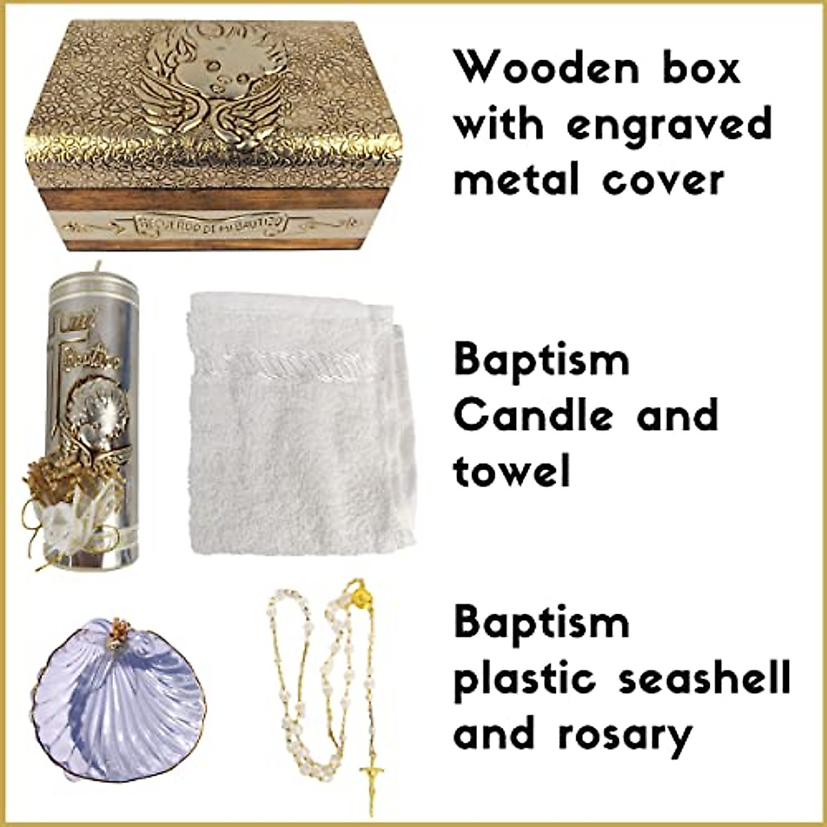 Baptism Candle Set for Boys and Girls in Premium Decoration Box with Towel, Rosary and Shell Included - Velas para bautizo Recuerdos de bautizo - Baptism kit Catholic with Candle for boy Favors