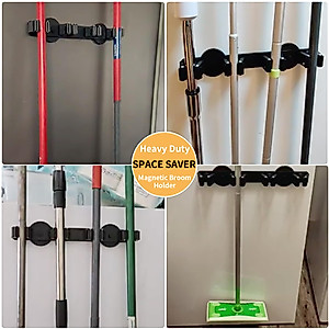 UNUSFIRE Magnetic Broom Holder,Strong Magnetic Mount Broom and Mop Holder 4 Racks for Cleaning Tools,Non-slip Magnetic Tool Holder Broom Hooks for Apartment RV Accessories Camper Garage Kitchen