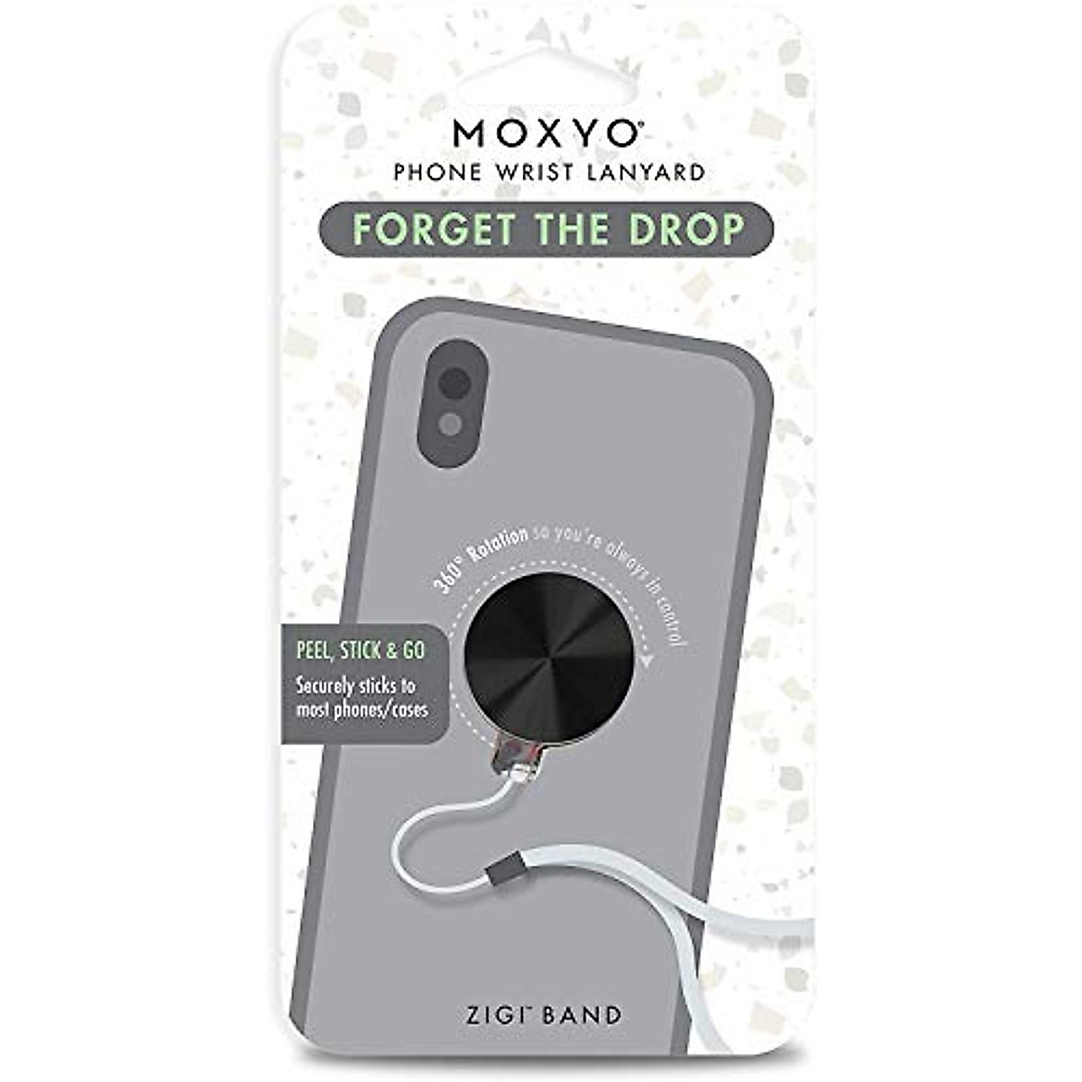 Moxyo - Zigi Band - Universal Cell Phone Lanyard and Wrist Strap, Works with All Smartphones and Tablets Including iPhone and Galaxy & Most Cases (Black Anodized w/Blk Lanyard)