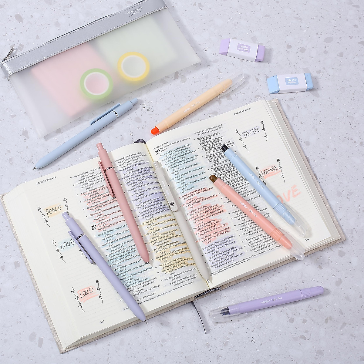 Mr. Pen- Bible Highlighters and Pens, 8 Pack, Pastel Barrel, Gel Highlighters, Gel Highlighter No Bleed Through, Bible Highlighters No Bleed, Bible Journaling Kit, Gel Pens and Highlighters