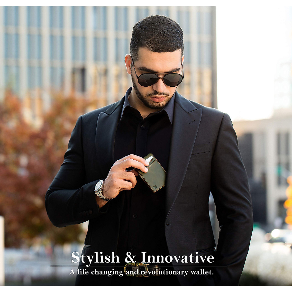 SERMAN BRANDS Money Clip Wallet - Mens Wallets slim Front Pocket RFID Blocking Card Holder Minimalist Mini Bifold (Salted Green Transformer)