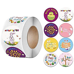 Acewen 1000Pcs/2 Rolls Easter Stickers Easter Theme Stickers Self-Adhesive Roll Stickers 16 Designs Happy Easter Day Sticker for Party Supplies