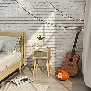 LAATOOREE Nightstand Set of 2, Boho Bedside Table with Rattan Door Solid Wood Feet for Bedroom Living Room Small Space