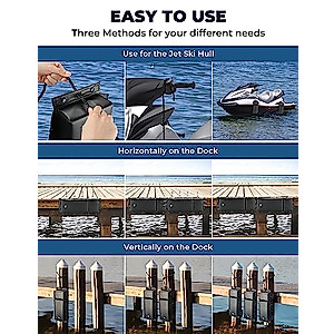 KEMIMOTO PWC Boat Fender, Marine Dock Fender for Straight-Edge or Corner, 2 Pack Boat Fenders Bumpers for Jet Ski with 2 Ropes, Black