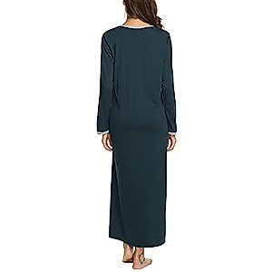 Ekouaer Women's Long Sleeve Nightgown Long Sleepshirts Henley Sleep Dress Full Length Sleepwear S-4XL
